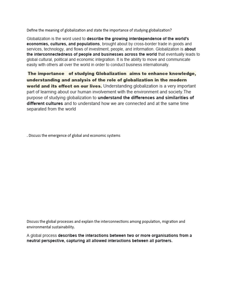 Define The Meaning of Globalization and State The Importance of ...