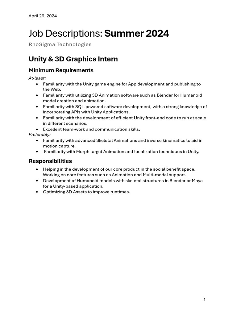 RST JDs Expanded | PDF | Unity (Game Engine) | Application Software