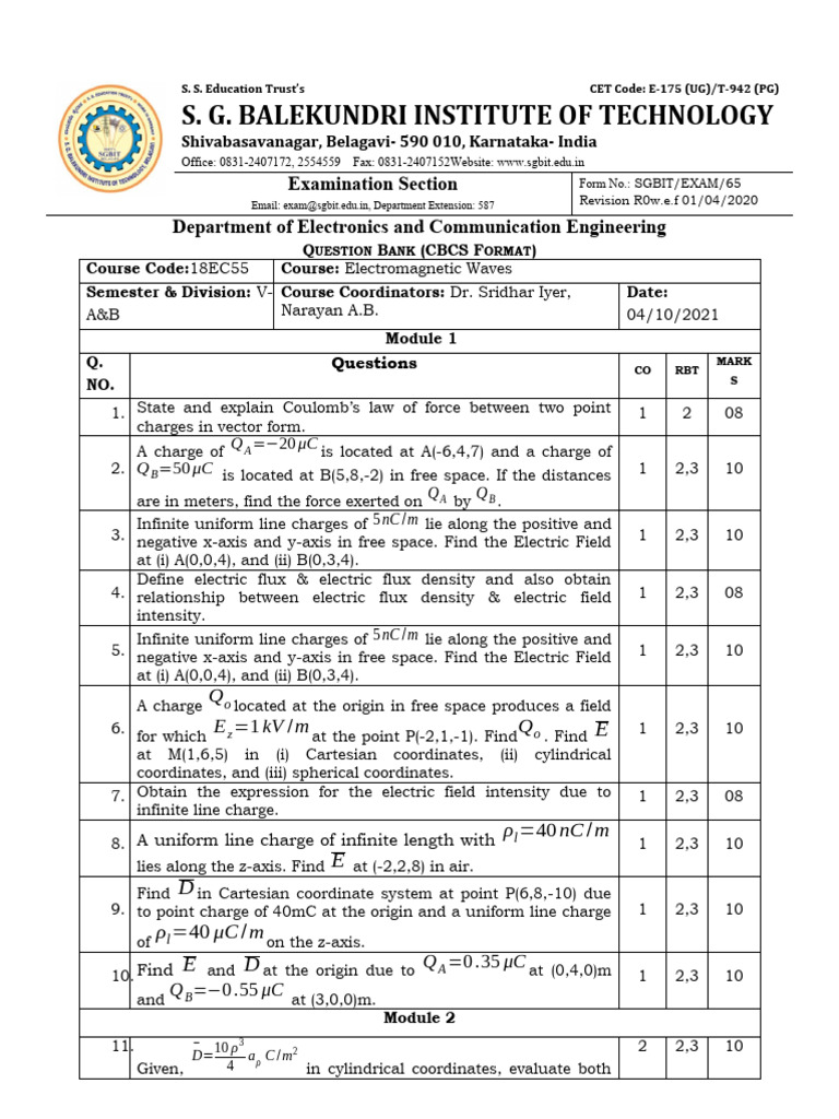 EMW Question Bank | PDF | Waves | Electric Field