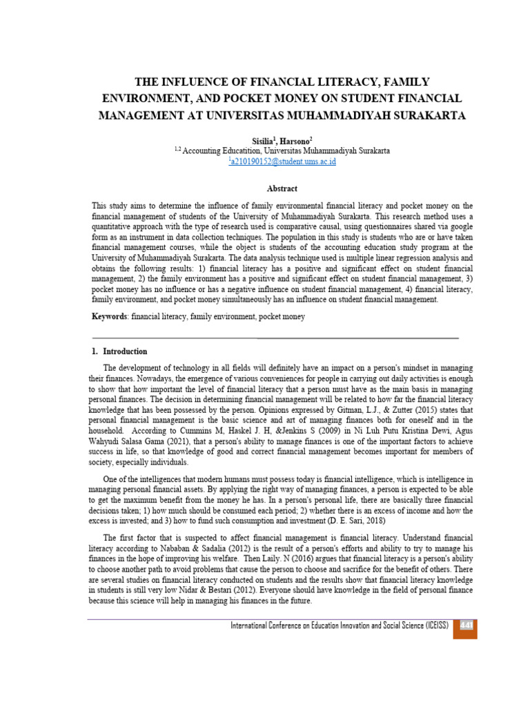 The Influence of Financial Literacy, Family Environment, and Pocket Money On Student Financial ...