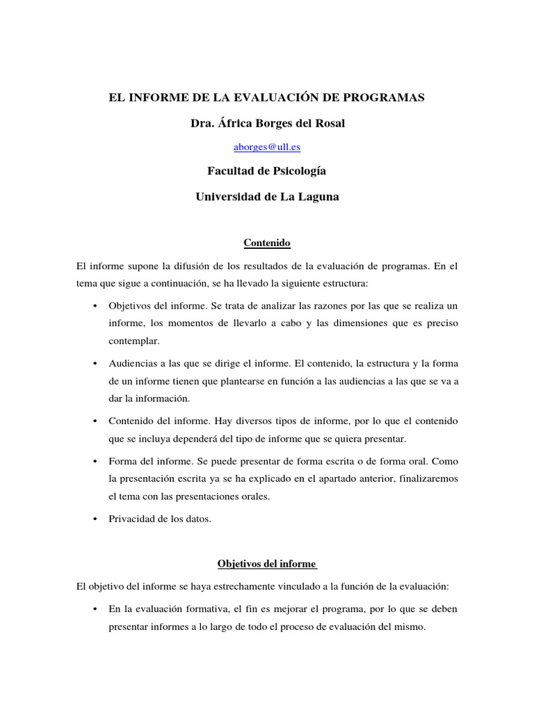 El Informe en Evaluacion de Programas | PDF | Evaluación | Estadísticas