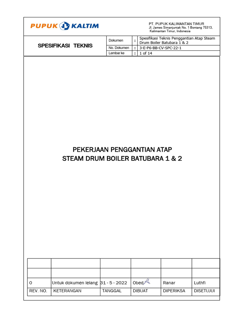 Spesifikasi Atap Boiler Batubara Kaltim | PDF