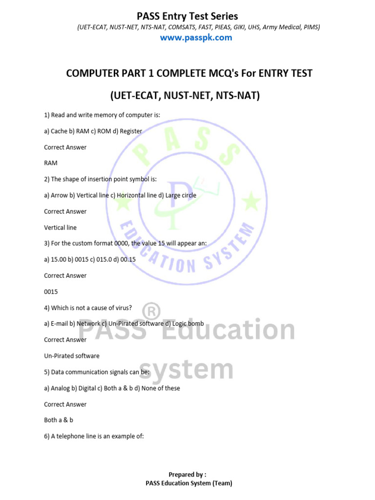 Computer Book 1 Complete Mcqs | PDF | Duplex (Telecommunications) | Random Access Memory