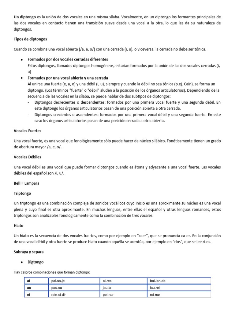 Un Diptongo Es La Unión de Dos Vocales en Una Misma Sílaba | PDF ...