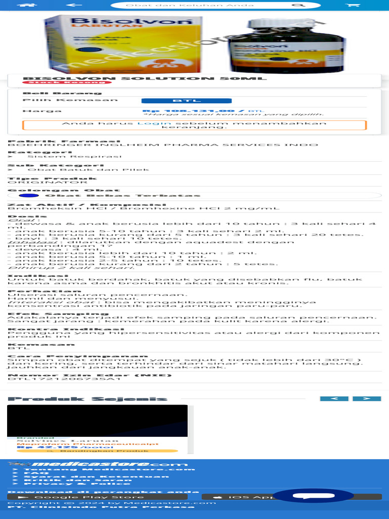 Bisolvon Solution 50ml - Harga, Manfaat, Dan Dosis | PDF | Pengembangan ...