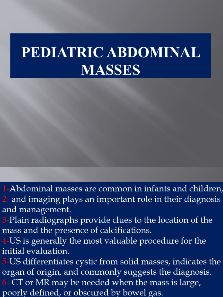 Pediatric Abdominal Masses Overview | PDF | Spleen | Liver