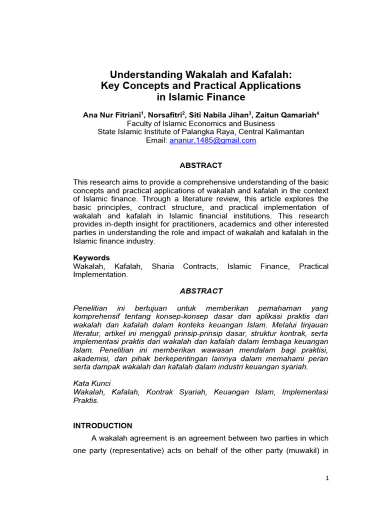 Understanding Wakalah and Kafalah in Finance | PDF | Islamic Banking ...