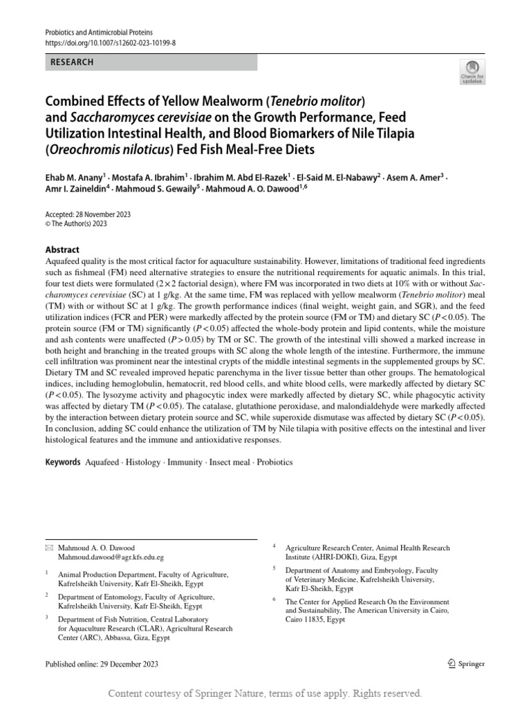 Mealworm and Probiotics in Tilapia Diets | PDF | Biology | Anatomy