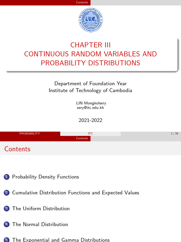 Pro Ch3 (2021 22) Note | PDF | Probability Distribution | Probability Density Function