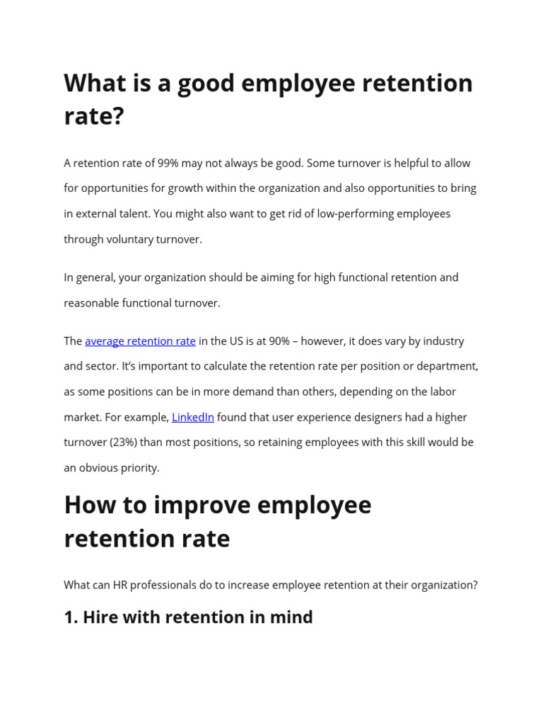 What Is A Good Employee Retention Rate | PDF | Employee Retention ...
