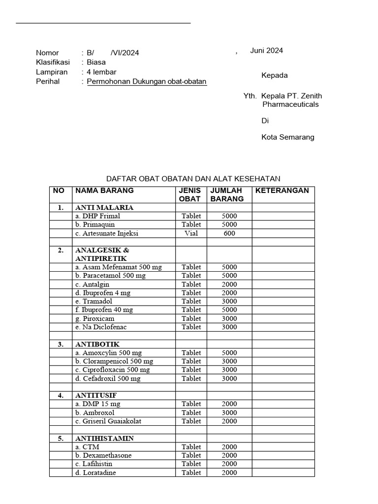 Pengajuan Obat (Pt. Zenith Pharmaceuticals Semarang) | PDF | Drugs ...
