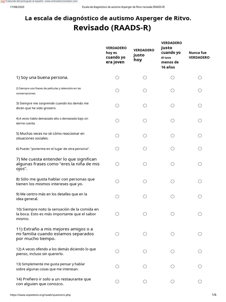 Test Raads-R Asperger | PDF | Espectro autista