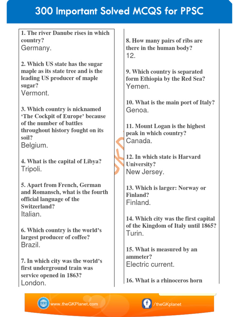 300 Important Solved MCQS For PPSC | PDF | Taxidermy 300 Important Solved MCQS For PPSC | PDF | Taxidermy