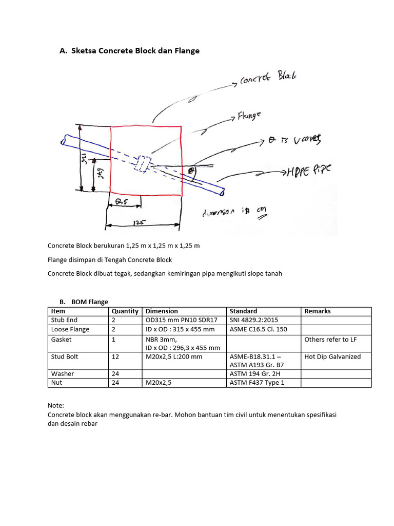Sketsa Concrete Block dan Flange - B7 Galvaniz | PDF