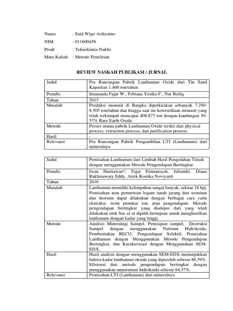 Contoh Tugas Review Jurnal | PDF