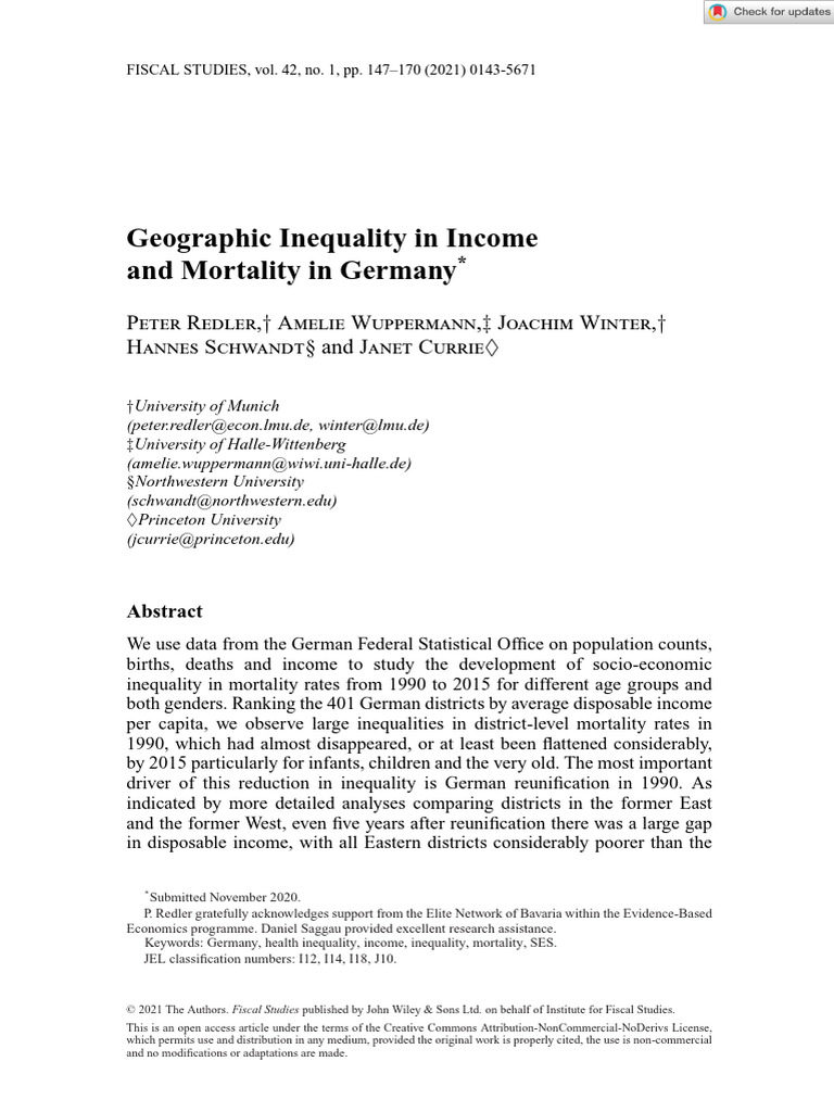 Art - Geographic Inequality in Income in Mortality | PDF | Economic ...