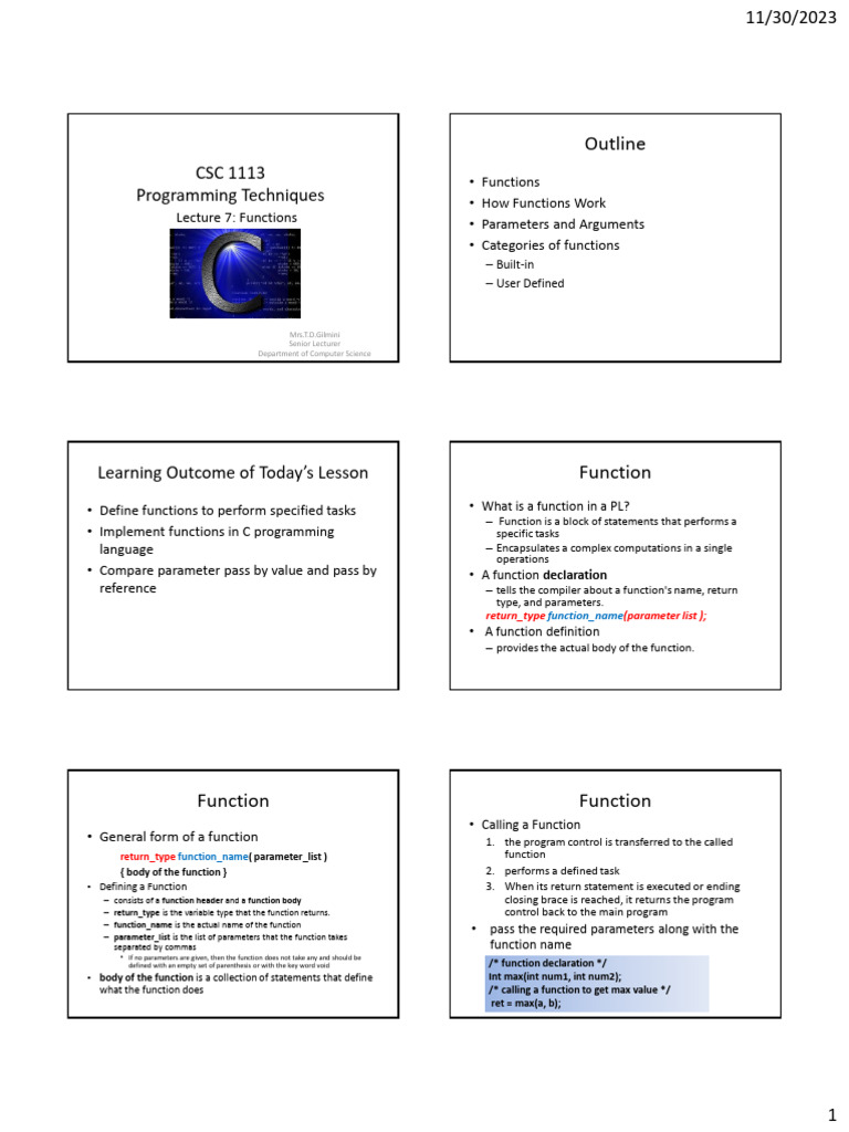 Lecture 7 Functions Newlms Pdf Parameter Computer Programming Function Mathematics