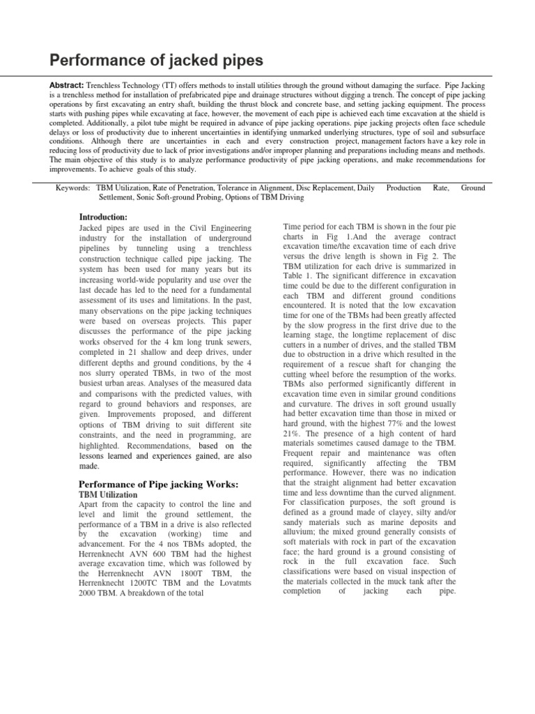 Performance of Jacked Pipes | PDF | Tunnel