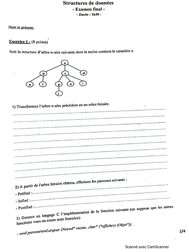 Structures de Données Examen Final 2020 Hey | PDF