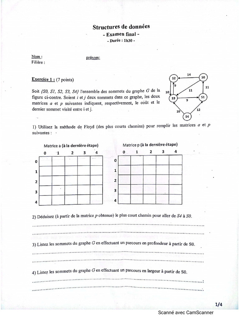 Sturtures de Données Examen Final 2021-2022 | PDF