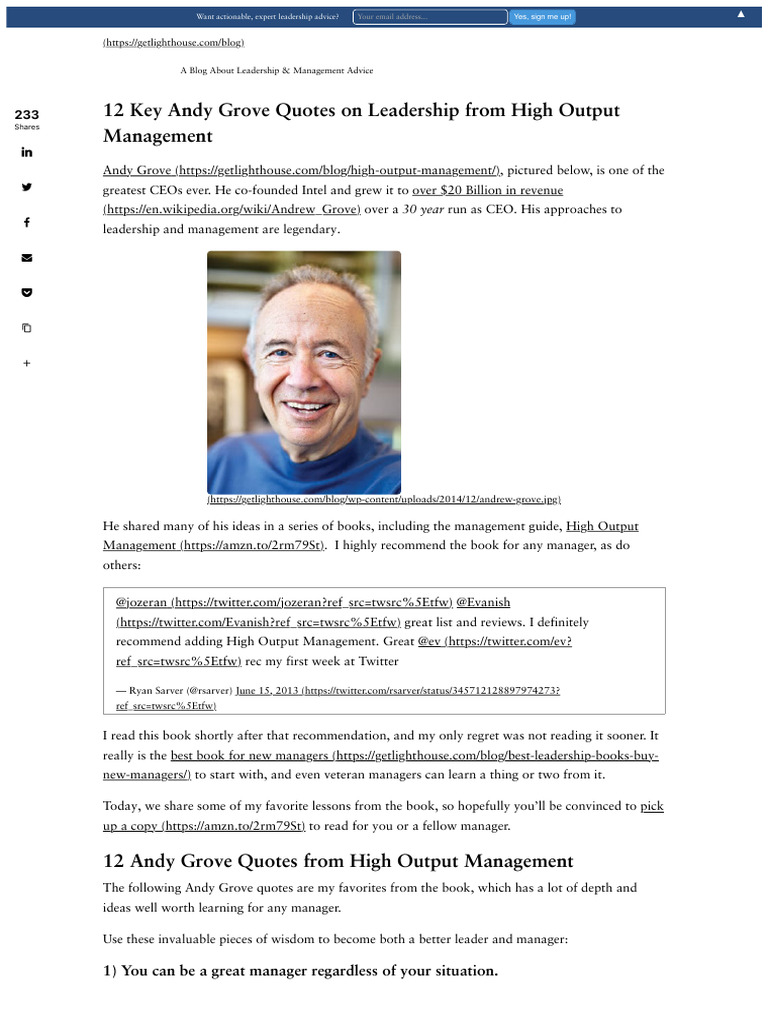 Andy Grove Quotes Leadership High Output Management 2 | PDF | Thought ...