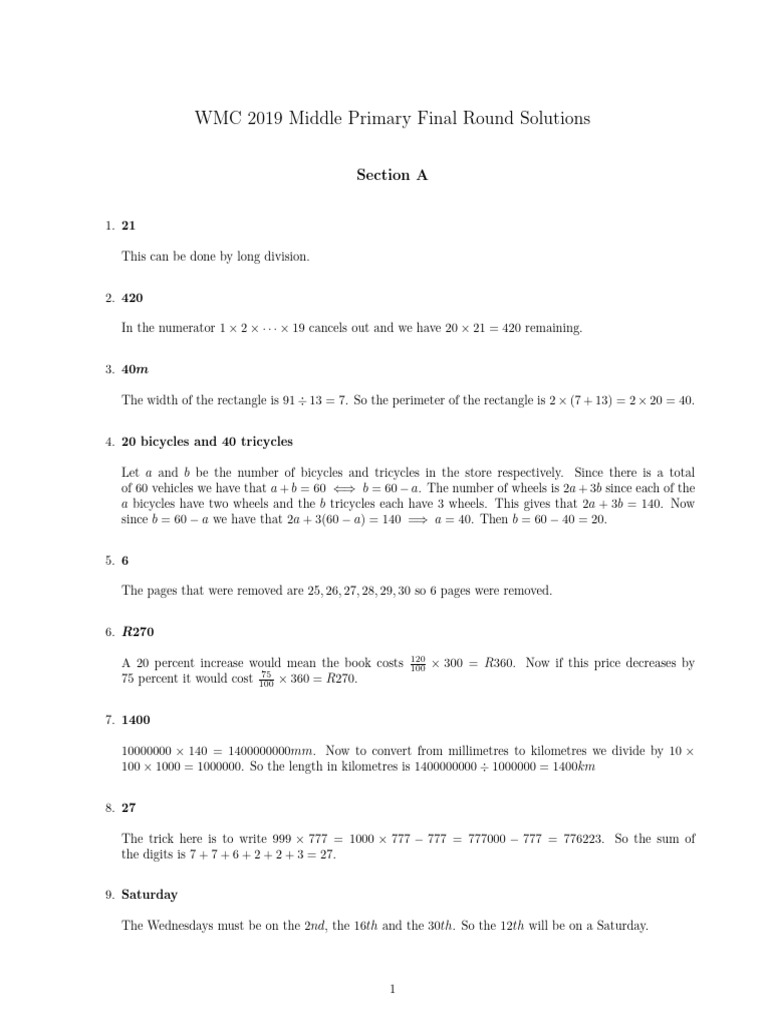2019 Middle Primary Final Round Solutions | PDF | Teaching Methods ...