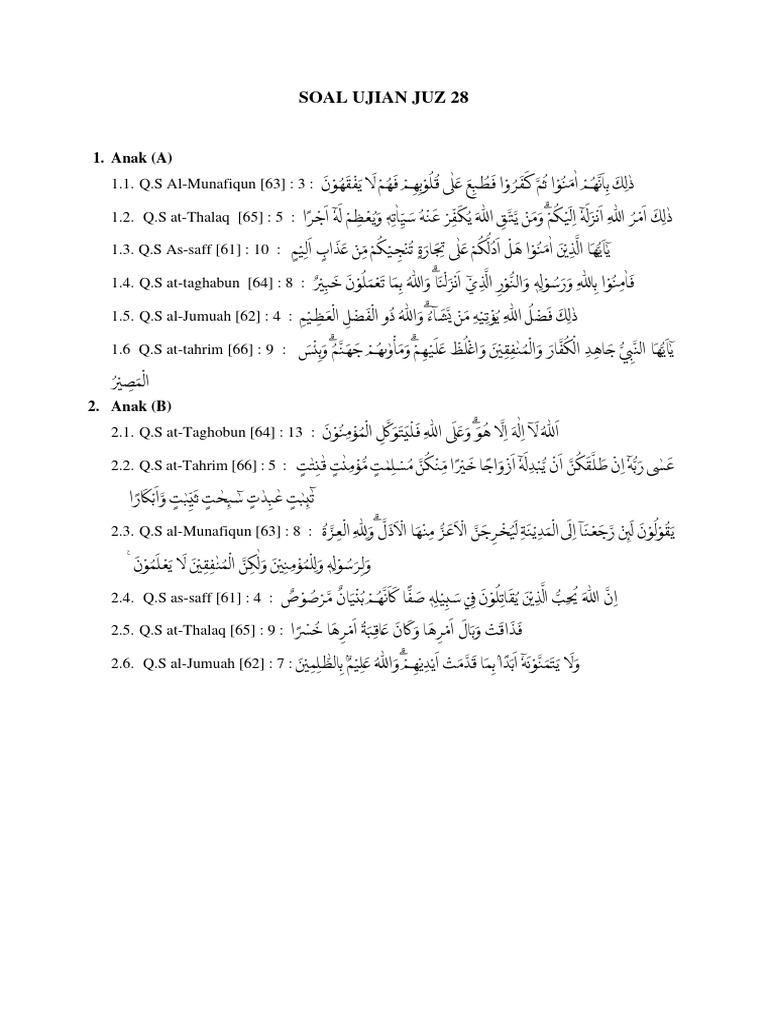 Soal Ujian Juz 28 | PDF