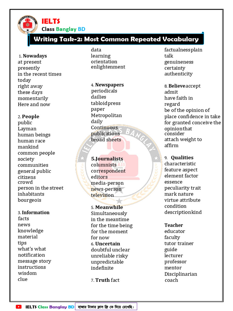 IELTS Writing Task 2 Vocabulary Guide | PDF | Prison | Agriculture