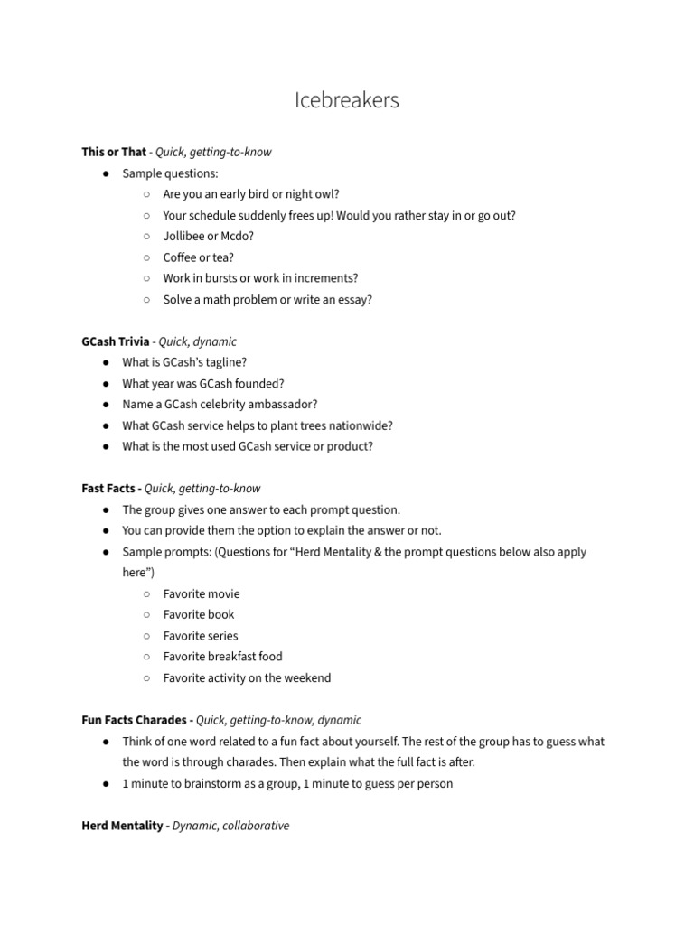 Onboarding Icebreakers | PDF