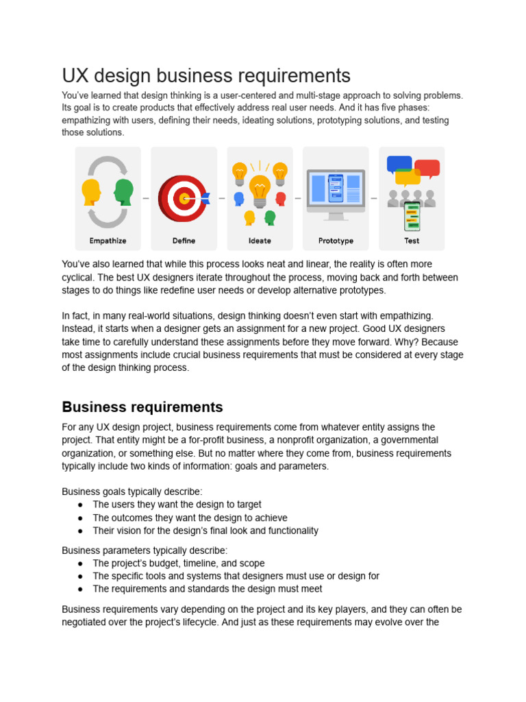 UX Design Business Requirements | PDF | Design Thinking | Prototype