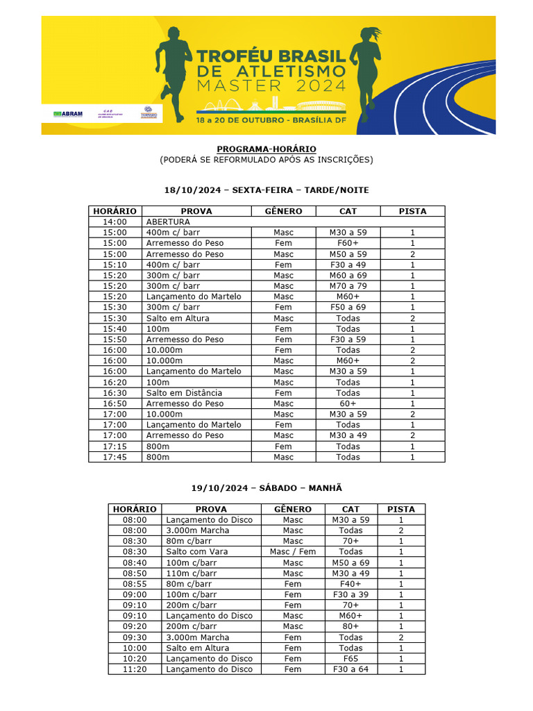 Trofeu Brasil 2024 Programa Horario | PDF | Jogos Olímpicos de Verão ...
