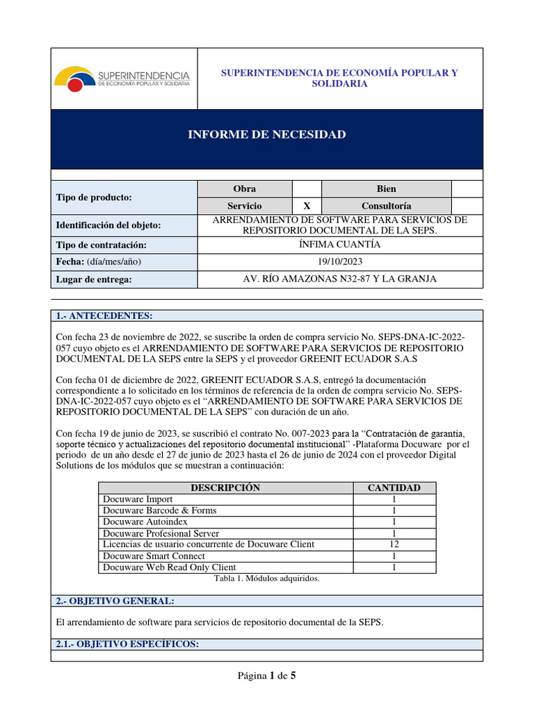 Informe de Necesidad | PDF | Software | Gestión de registros