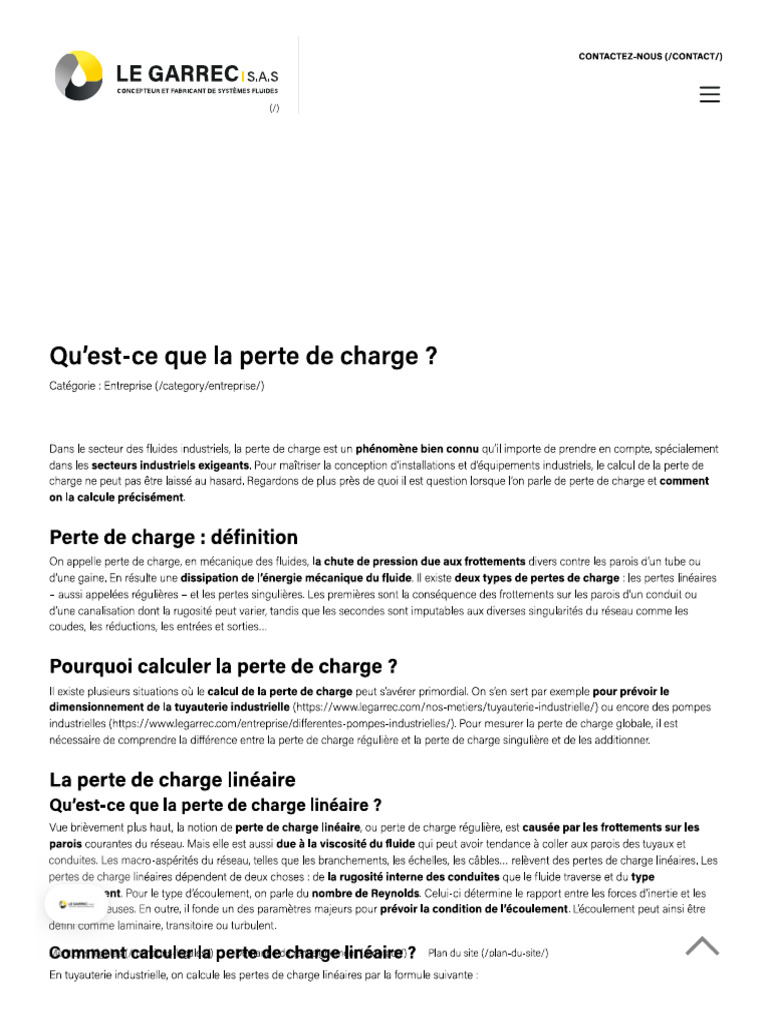 Perte de Charge Linéaire Et Singulière | PDF