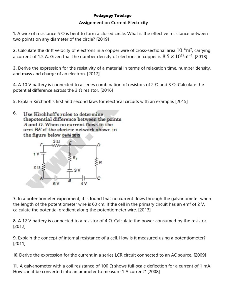 Assignment On Current Electricity | PDF | Resistor | Electrical ...