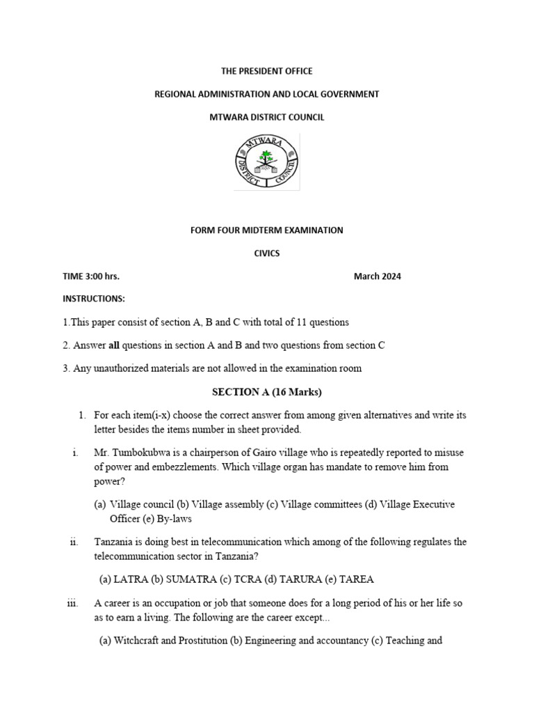 Form Four Midterm 2024 - 090425 | PDF | Poverty | Poverty & Homelessness
