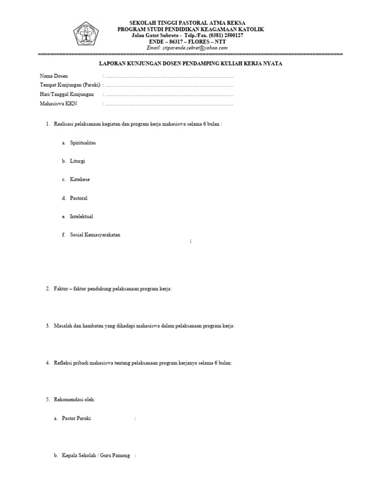 Laporan Kunjungan DPL KKN - MBKM | PDF