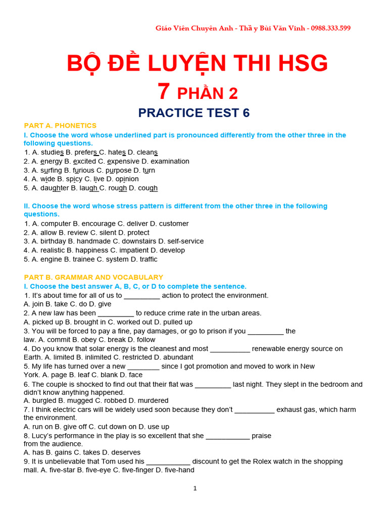 Bo de HSG 7 - Thay Bui Van Vinh | PDF | Adolescence | Fuels