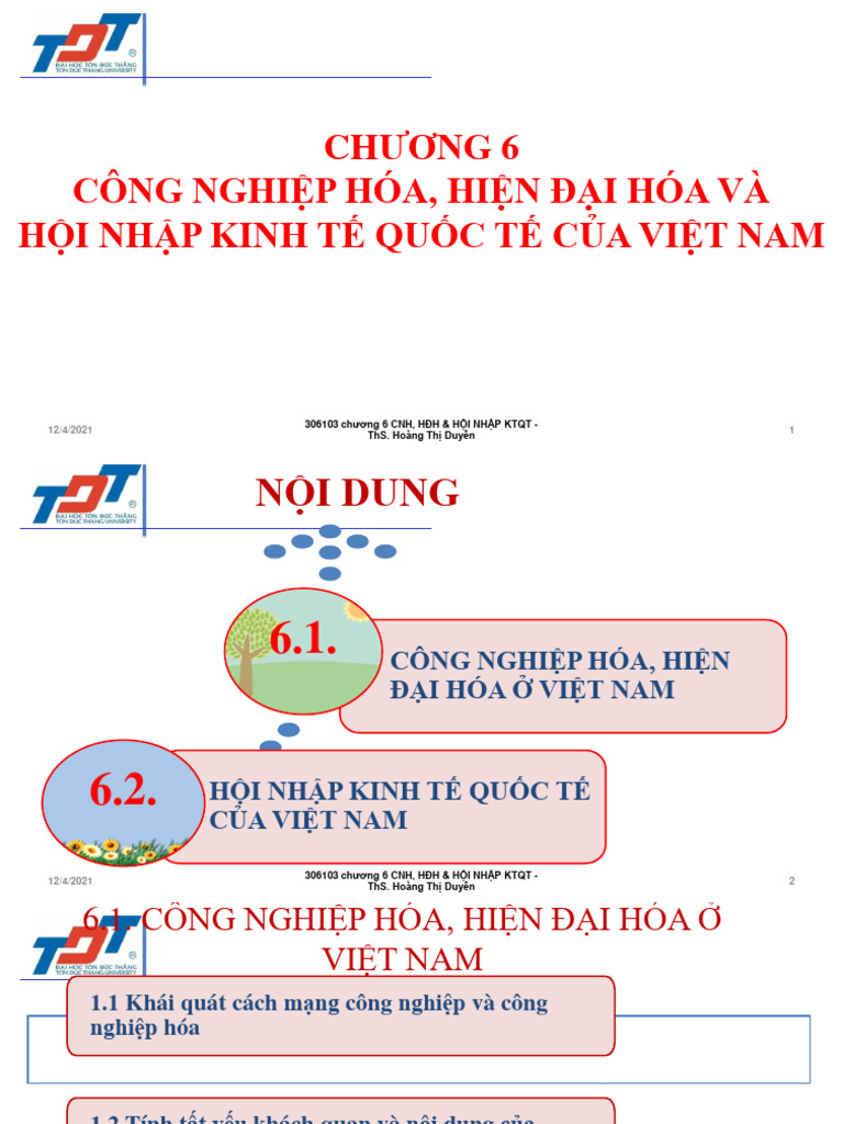 Chuong 6 KT Moi Chuong 6 Cong Nghiep Hoa Hien Dai Hoa Va Hoi Nhap Kinh Te Quoc Te Cua Viet | PDF