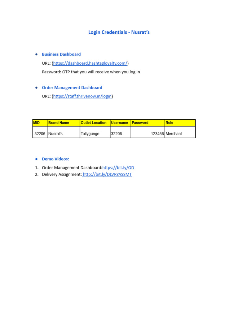 Login Credentials - Nusrat’s | PDF