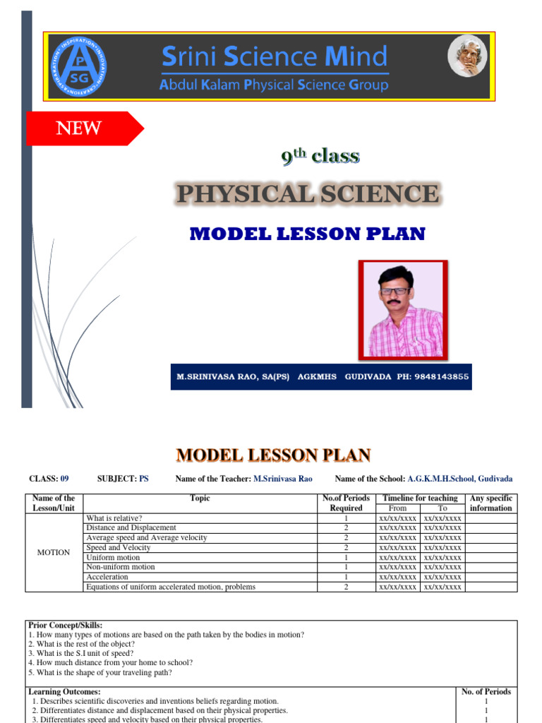 Model Lesson Plan 9th Classps | PDF | Velocity | Acceleration