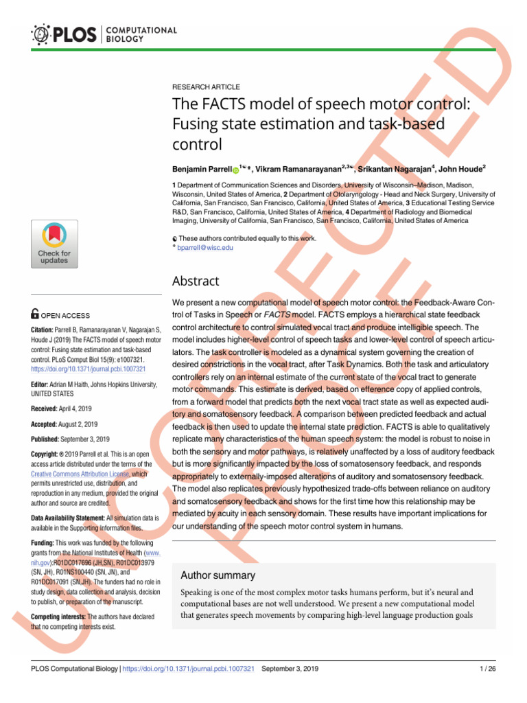 The FACTS Model of Speech Motor Control Fusing Sta | PDF | Speech ...