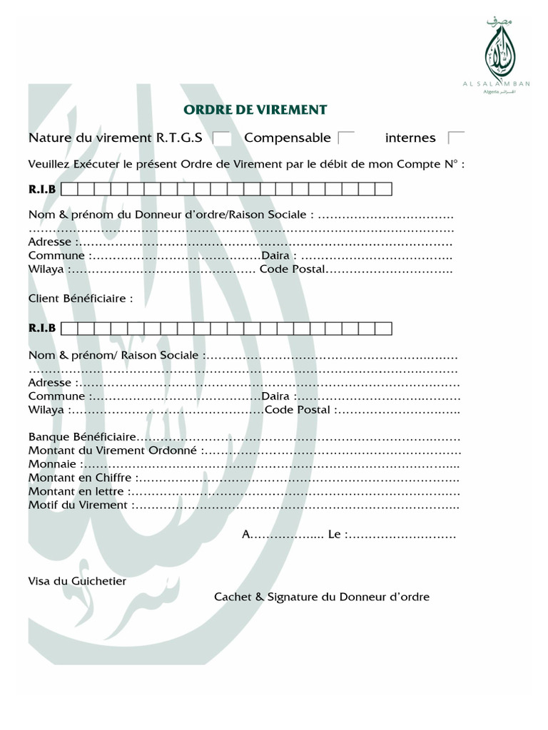 Ordre de Virement | PDF
