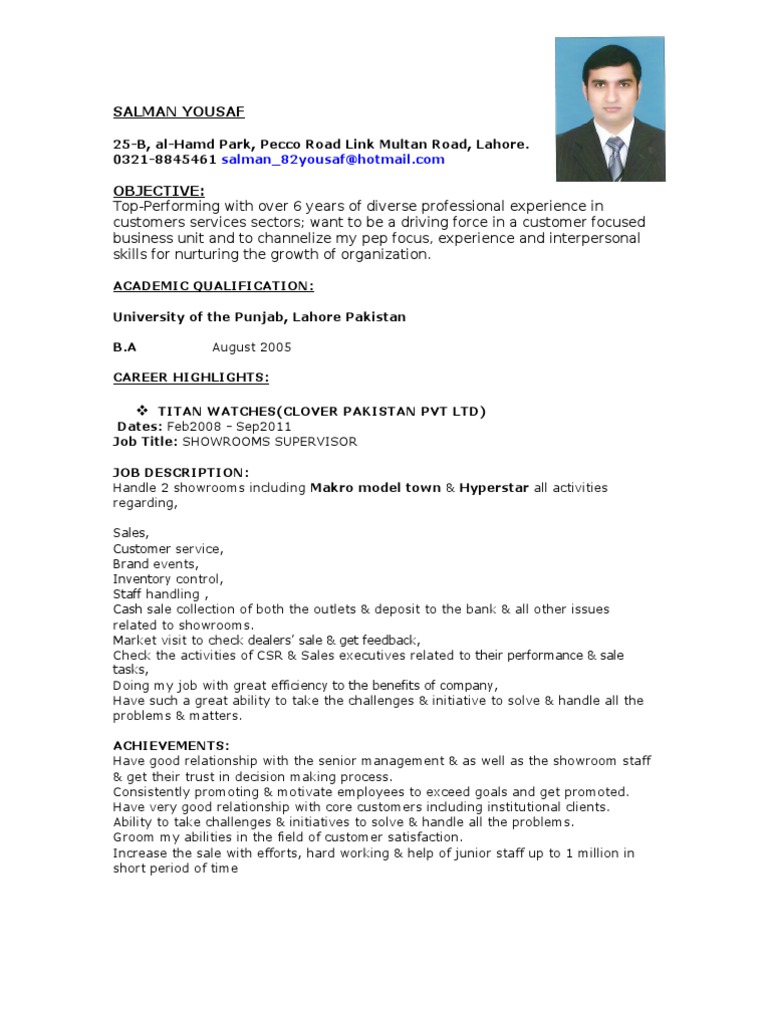 Salman Yousaf's CV | PDF | Sales | Pakistan