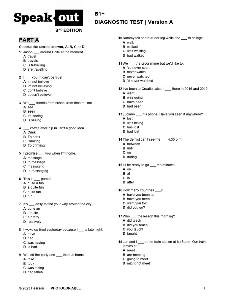 SO3 B1+ Diagnostic Test Part A Version A | PDF
