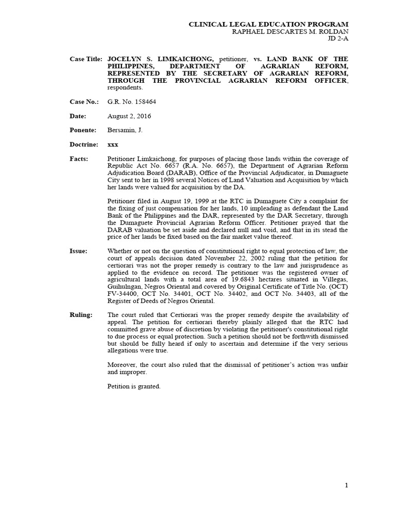 ATP - HW - Limkaichong V LBP | PDF | Certiorari | Legal Remedy