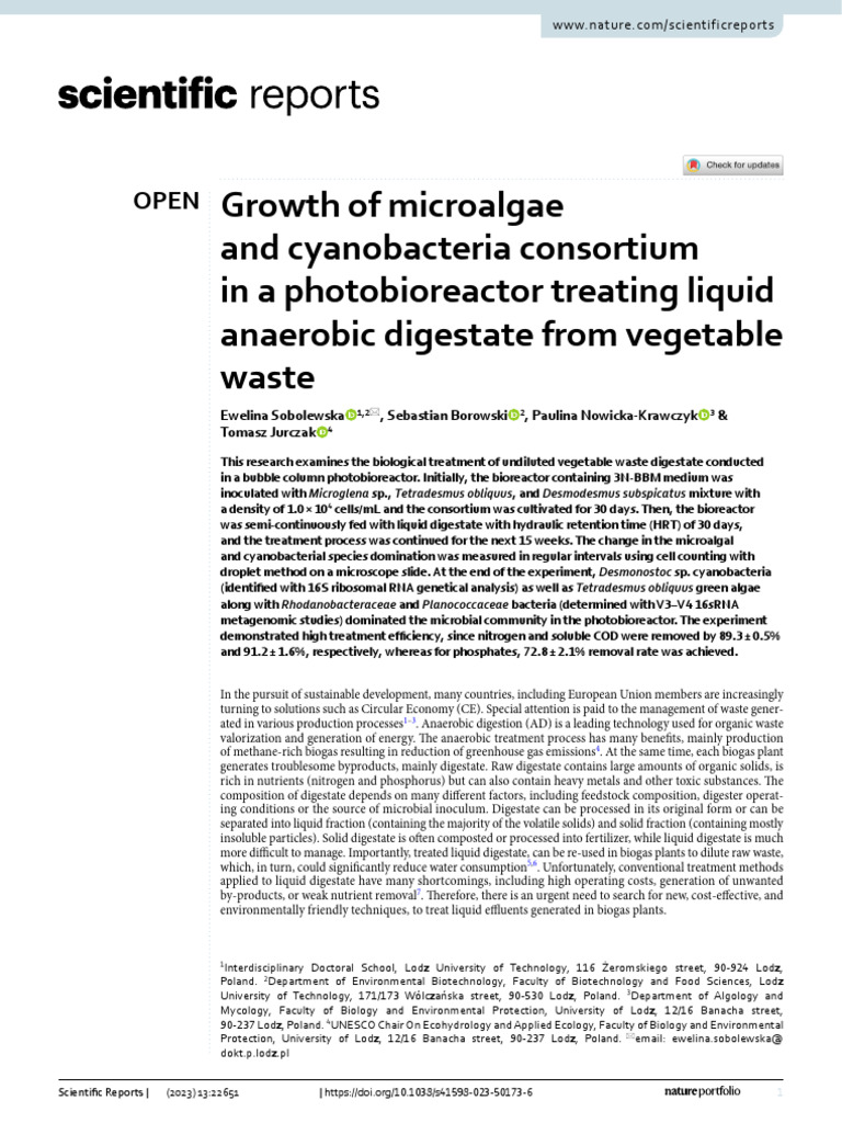 Growth of Microalgae and Cyanobacteria Consortium in A Photobioreactor ...