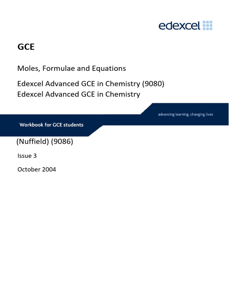 GCE Moles Formulae and Equations Edexcel | PDF | Mole (Unit) | Atoms