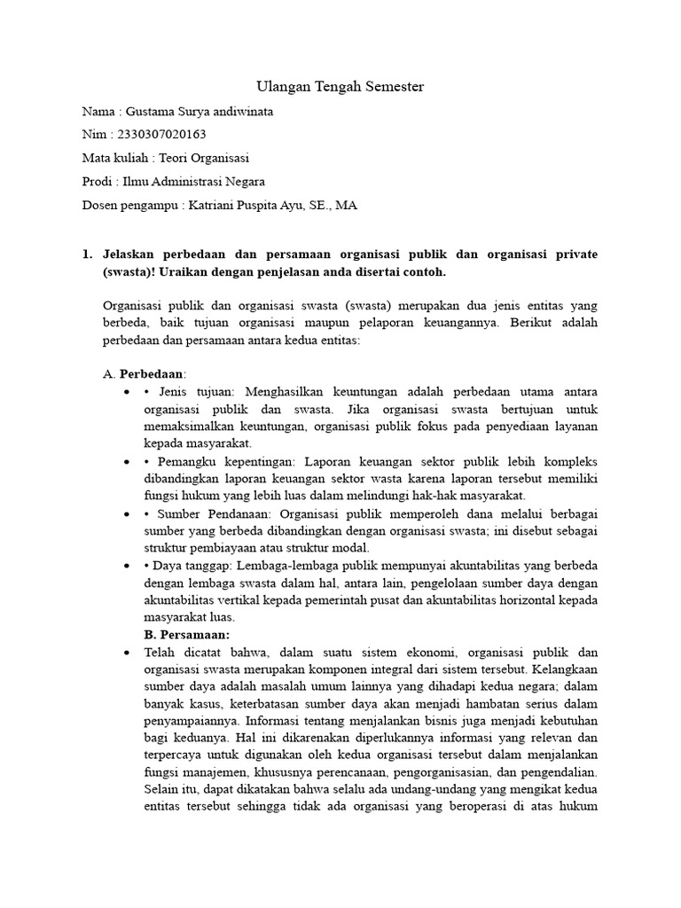 UTS Teori Organisasi Gustama Surya Andiwinata | PDF | Karier & Perkembangan | Pengelolaan ...