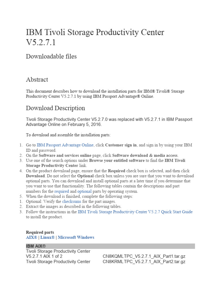 IBM TPC 5.2.7.1 Download List From Passport Advantage - Feb 2016 | PDF ...
