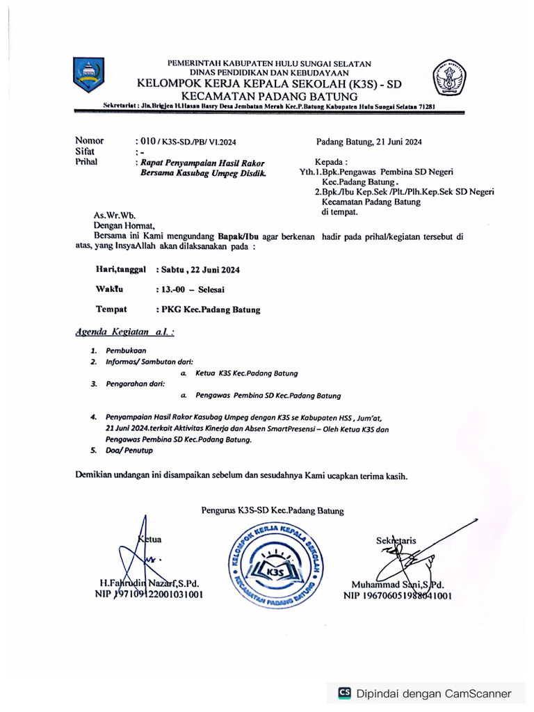 Undangan Rapat K3S - Sore 22 Juni 2024 | PDF